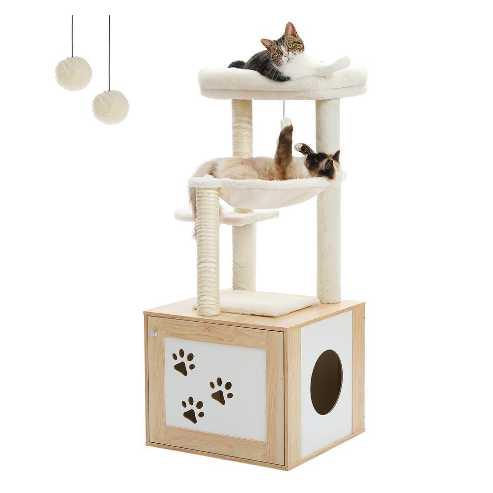 Foobrues Cat Tree with Litter Box Enclosure, 46 in. Modern Cat Tower ...