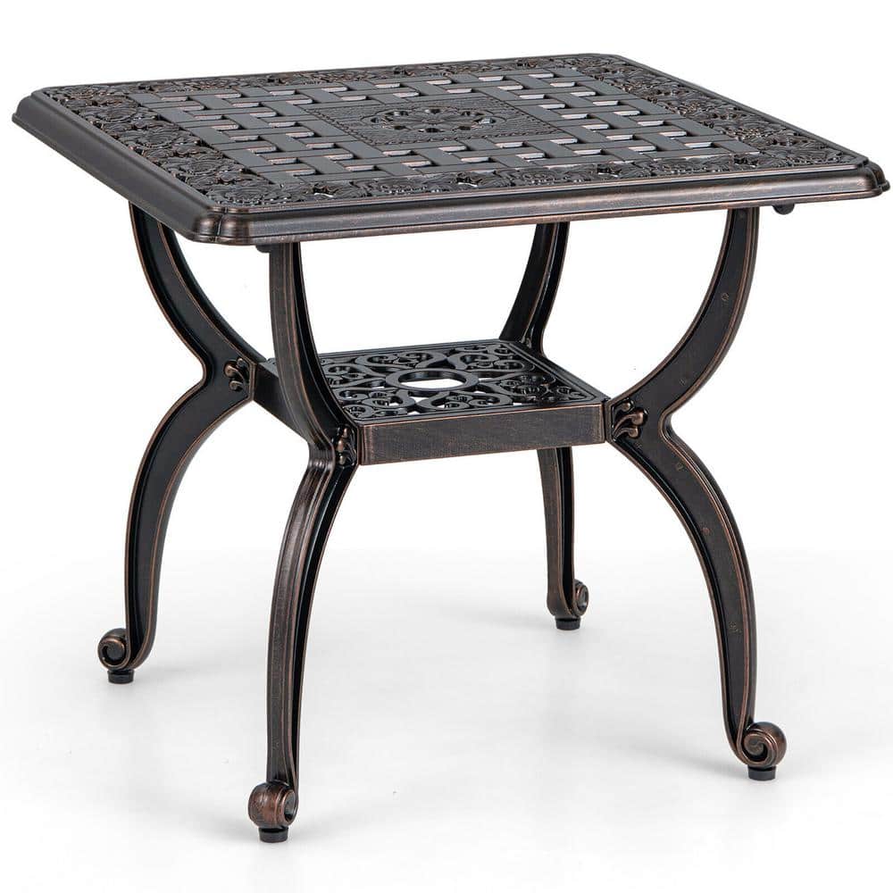 Gymax 21 in. Cast Aluminum Outdoor Side Table Patio Square Coffee Table ...