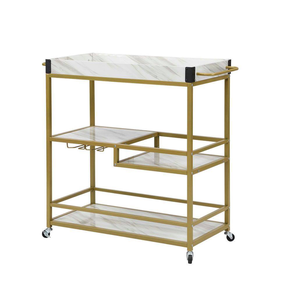 Whatseaso Faux Marble White + Gold Frame Kitchen Cart LNN-K110501962 ...
