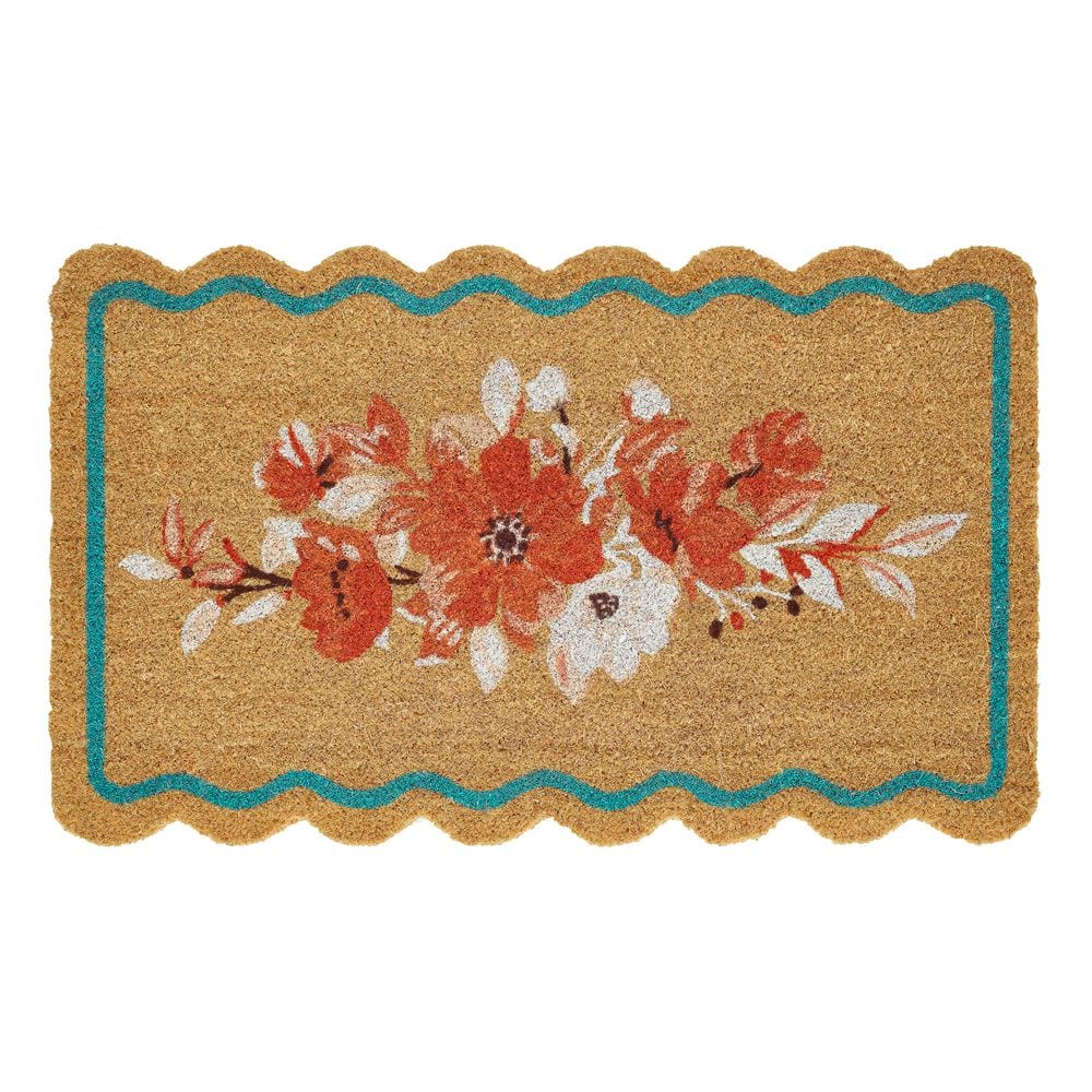 VCNY Home Floral Bouquet Scalloped Border 18 in. x 30 in. Coir Indoor ...