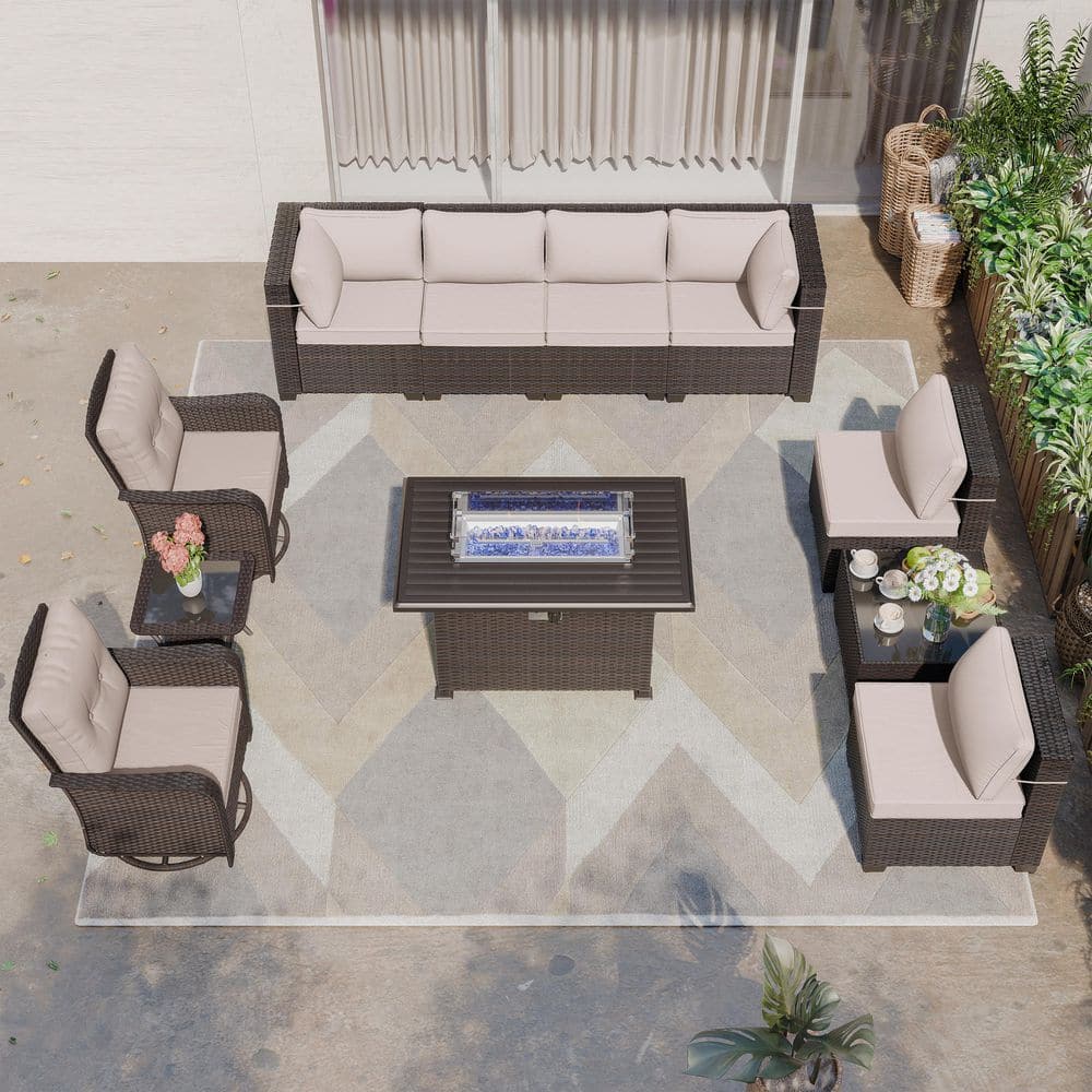Zerpod 11-Piece Wicker Patio Fire Pit Set with Swivel Rocking Chairs ...