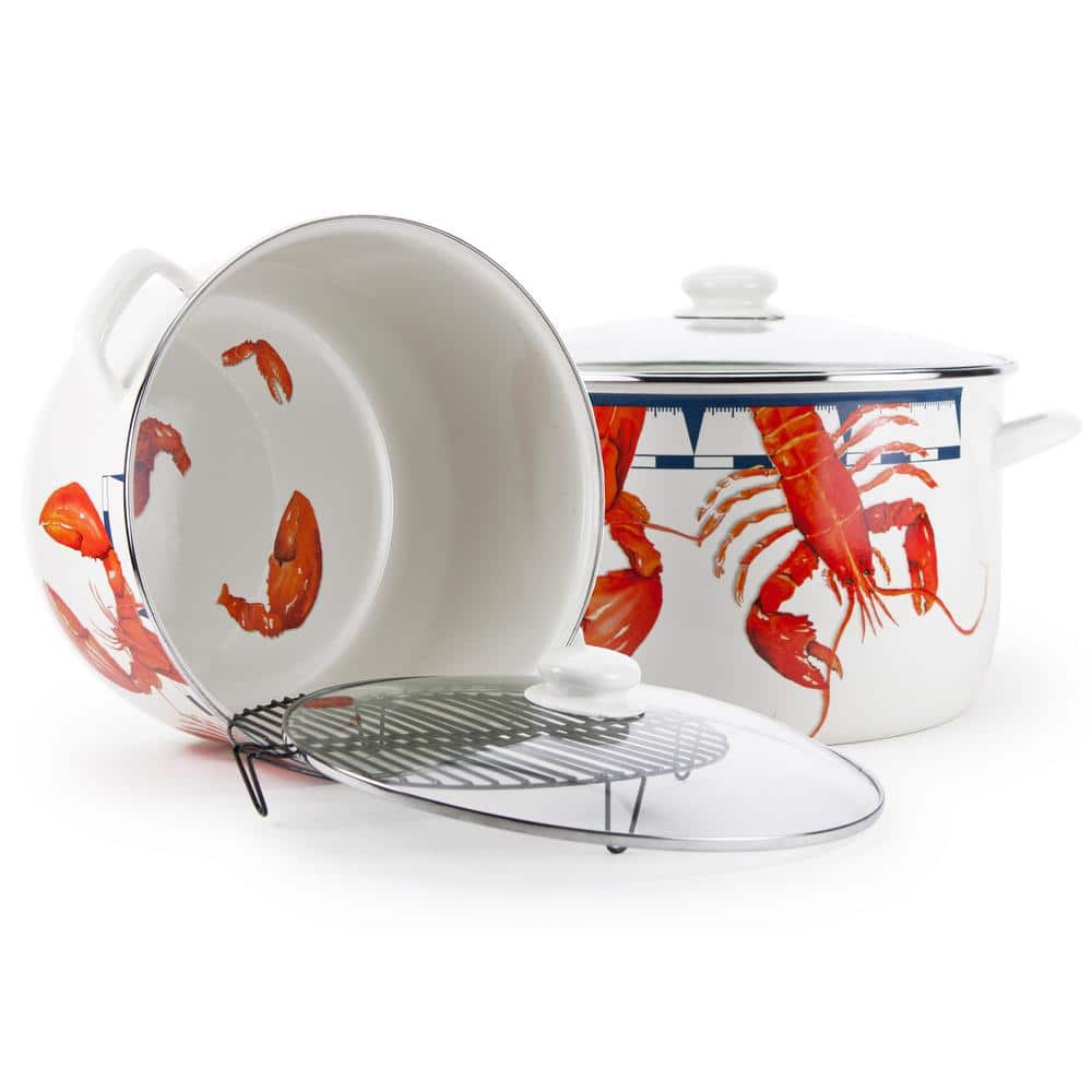Golden Rabbit Lobster 18 qt. Enamelware Stock Pot with Glass Lid LS75 ...