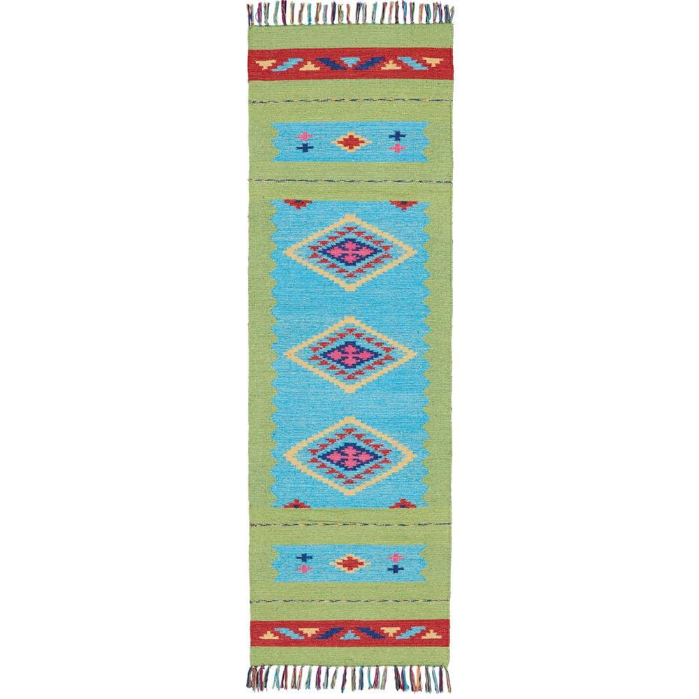 Nourison Baja Blue/Green 2 ft. x 8 ft. Tribal Transitional Runner Area ...