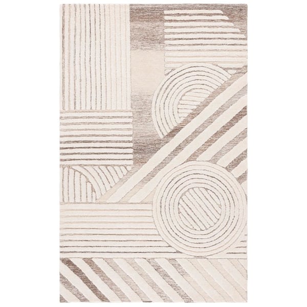 SAFAVIEH Ebony 8 ft. x 10 ft. Ivory/Brown High-Low Geometric Area Rug ...