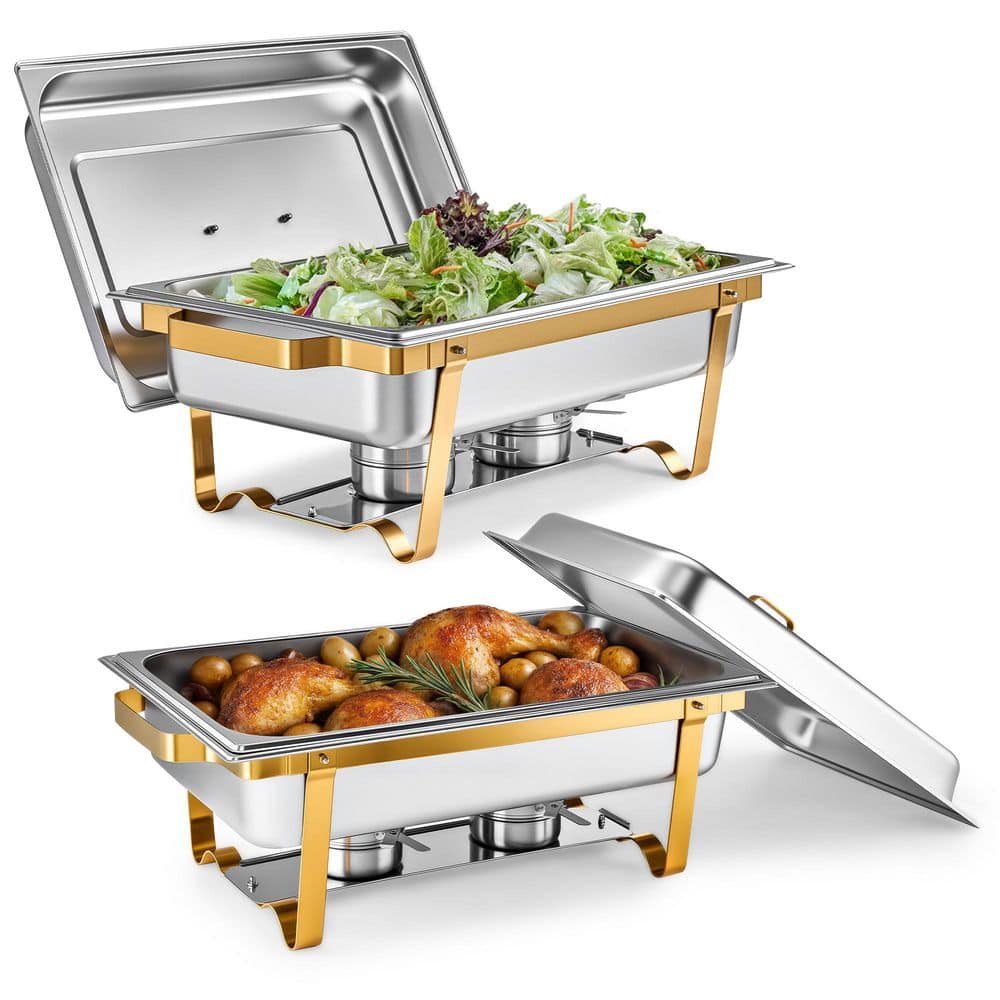 Wilprep 2 Pack 9 qt Stainless Steel Chafing Dishes with Full Size Pans ...