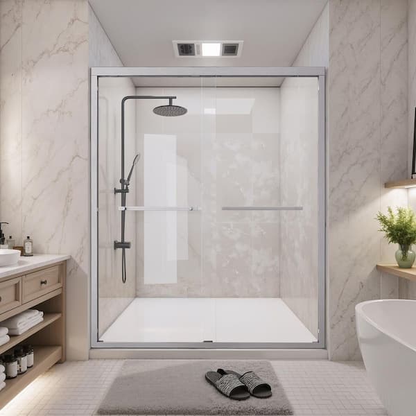 Heckfiel 56 in.-60 in. W x 72 in. H Double Sliding Framed Shower Door ...