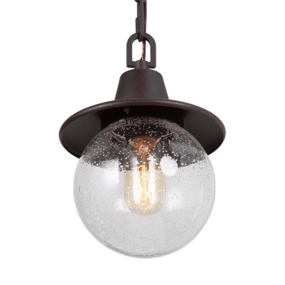 12.5 in. H 1-Light Textured Rust Outdoor Pendant Light with Seeded ...