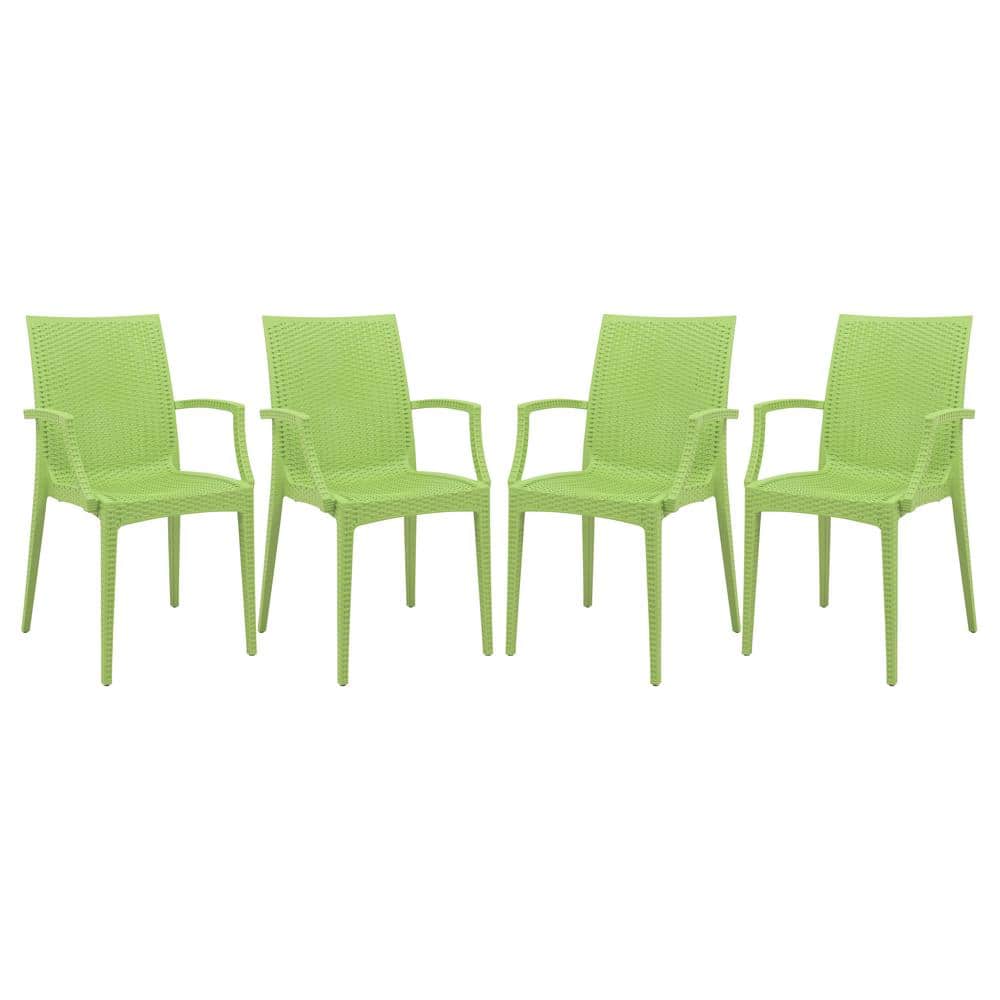 Leisuremod Green Mace Modern Stackable Plastic Weave Design Indoor ...