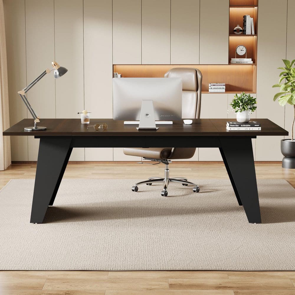 BYBLIGHT 70.87 in. Rectangular Black Wood Computer Desk with Storage ...