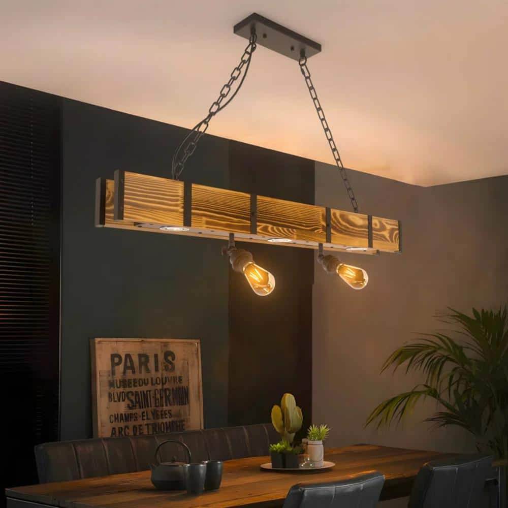 TOZING 5-Light Wood Rectangular Black Industrial Vintage Rustic Linear ...