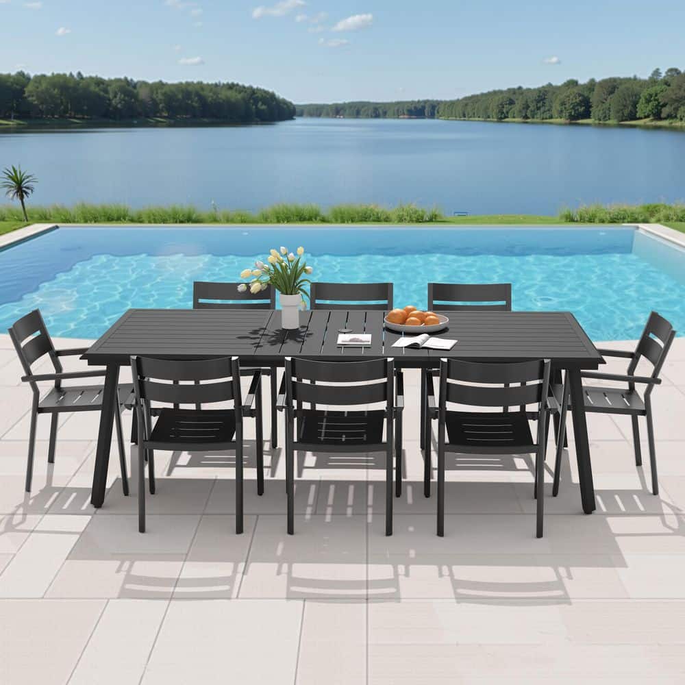 CLOUDFLY Oversize 93. 9 in. Outdoor Aluminum Dining Set 9-Piece Outdoor ...