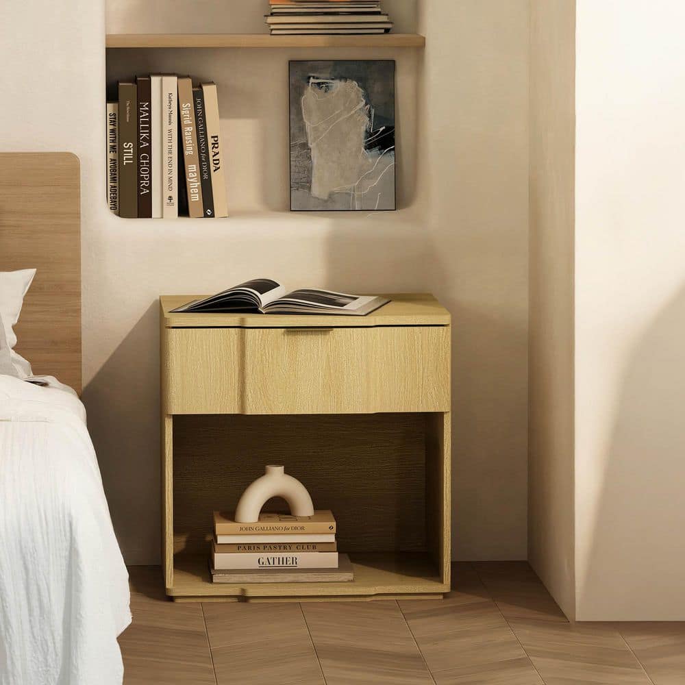 Manhattan Comfort Clive Mid-Century Modern Natural Oak 1-Drawer 22 in ...