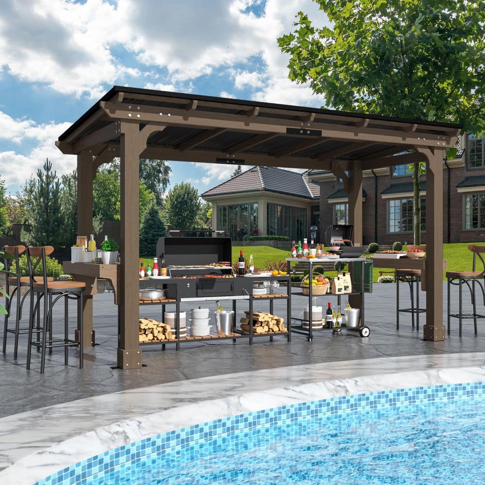 VEIKOUS 13 ft. W x 6 ft. D Cedar Wooden Grill Gazebo Outdoor with Steel ...