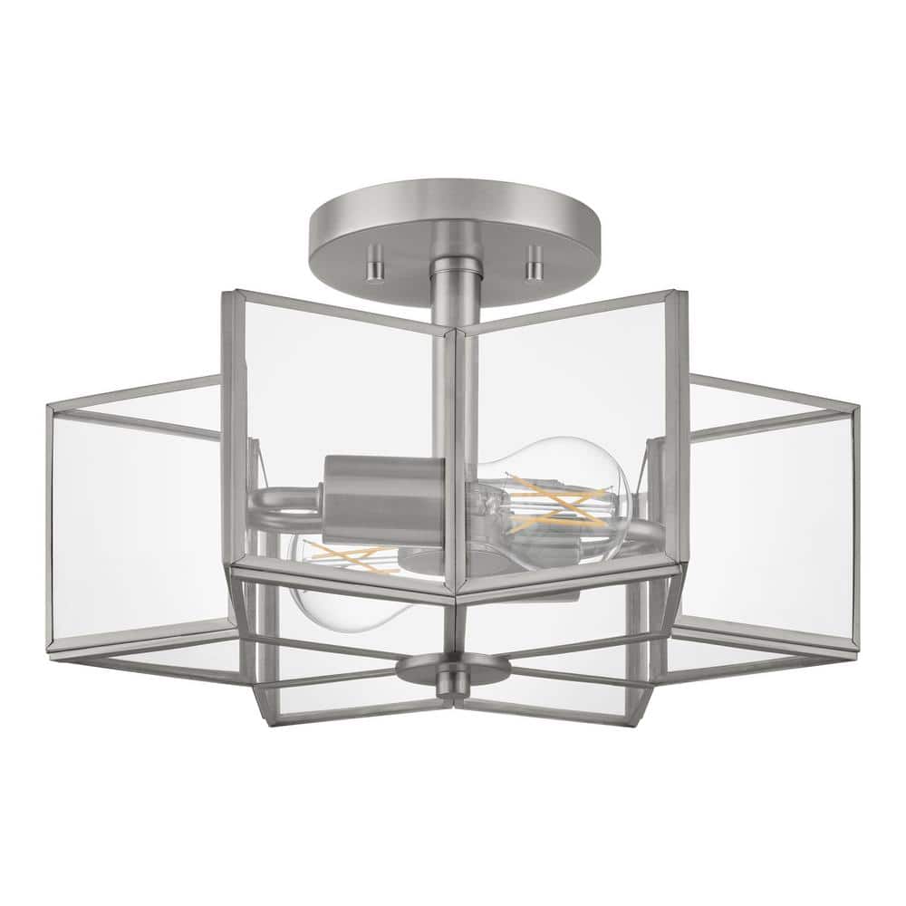 Home Decorators Collection Malena 14.25 in. 2-Light Brushed Nickel Semi-Flush Mount HDY6423A ...