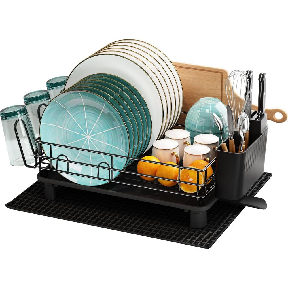 Numhew 1-Tier Black Dish Drying Rack with Automatic Drainage, Rust ...