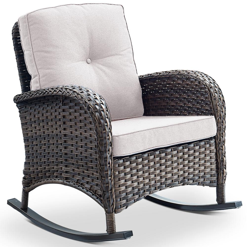 Opohoro Brown Wicker Outdoor Rocking Chair, 1-Piece Patio Rattan Rocker ...