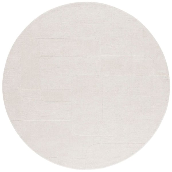 SAFAVIEH Mykonos 6 ft. x 6 ft. Ivory Geometric Solid Round Area Rug ...