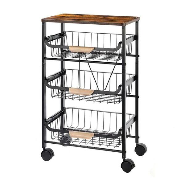 Tatayosi Black 4 Tier Metal Wire Kitchen Storage Rolling Cart with ...