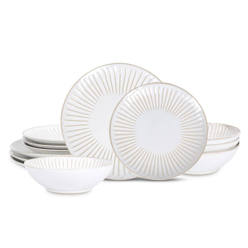 STONE LAIN Linea 12-Piece White Stoneware Dinnerware Set (Service for 4 ...