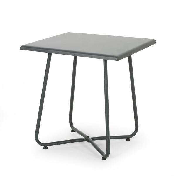 Grey Iron Modern X-Base End Table-17.75" Square Steel Outdoor Side ...