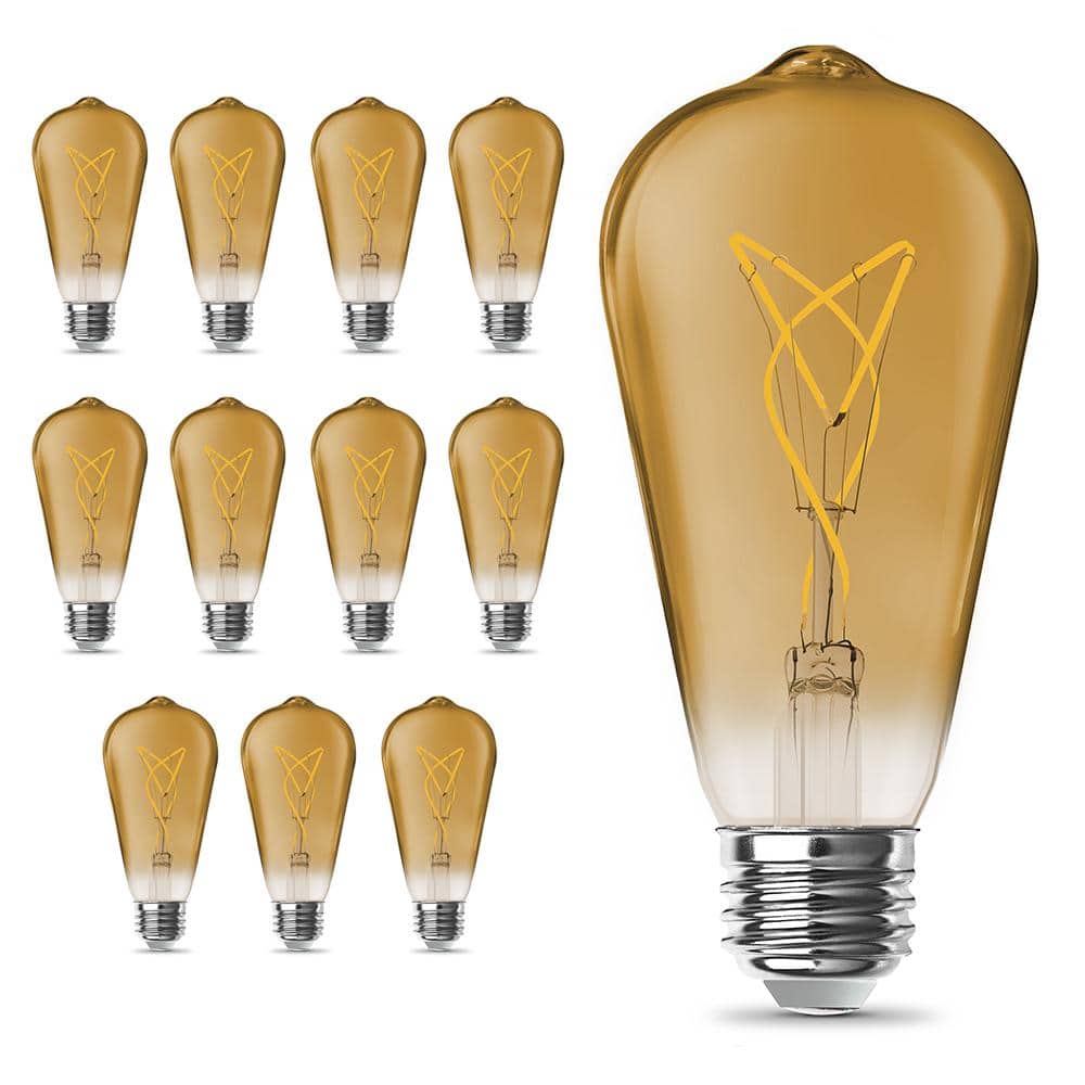 Feit Electric 60-Watt Equivalent ST19 Knot Thin Filament Amber Glass ...