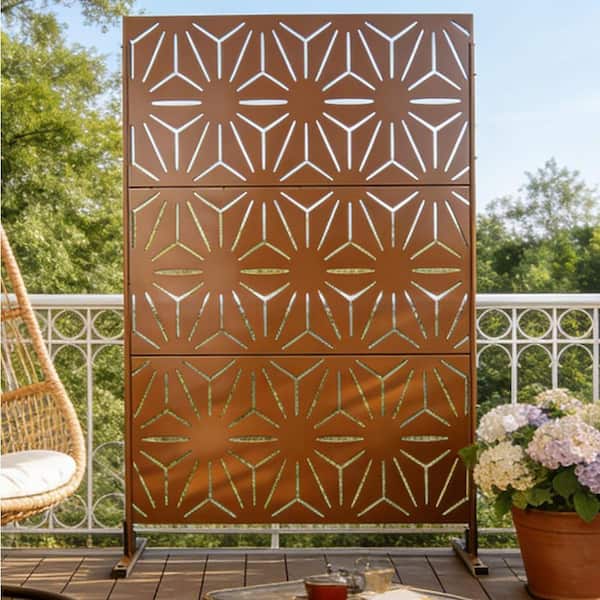 Coporesell 76 in. x 48 in. Freestanding Decorative Privacy Screen Brown ...