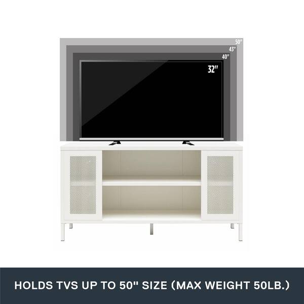 SystemBuild Evolution Sunset District Soft White Metal TV Stand fits TVs up to 50 in with Perforated Metal Mesh Accents 3330013COM The Home Depot