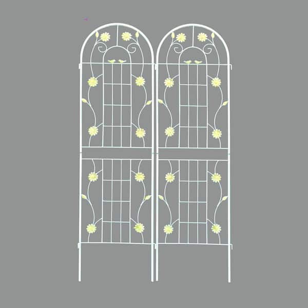 2 Pack White 71 in. W x 19.7 in. H Metal Garden Trellis Rustproof ...