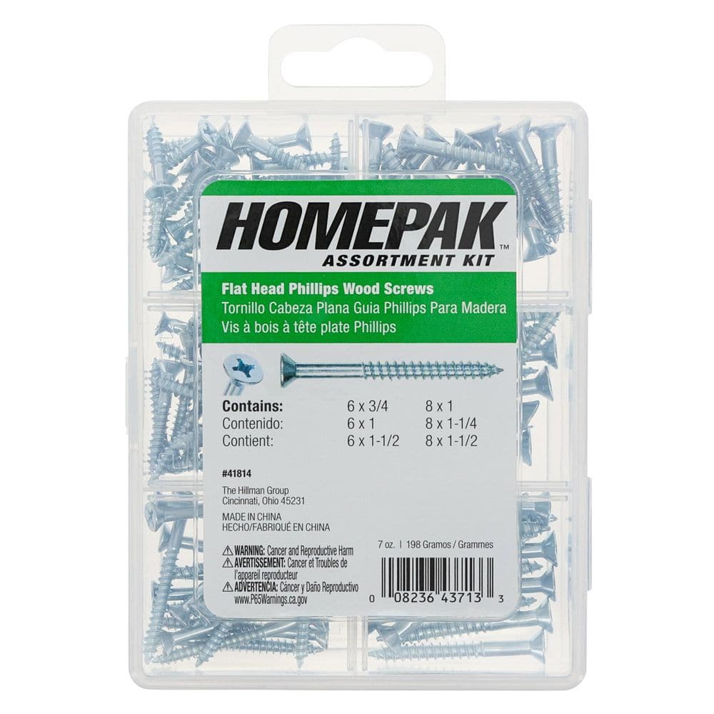 Hillman Homepak Zinc Flat Head Phillips Wood Screw Assorted Kit (120 ...
