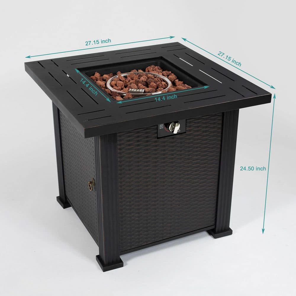 28 in. Propane Gas Fire Pit Table, 50000 BTU Square Steel Fire Pit for ...