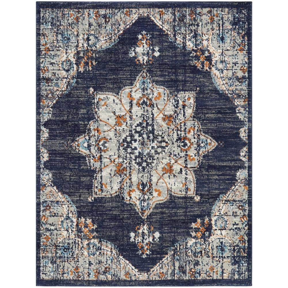 StyleWell Aurora 7 ft. 10 in. x 9 ft. 10 in. Blue Medallion Area Rug ...