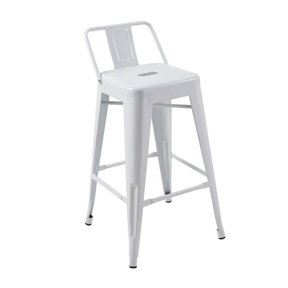Benjara Giri White Metal Counter Stool Chair with Footrest and Tapered ...