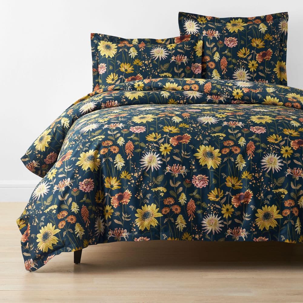 The Company Store Company Cotton Daisies Navy Full Sateen Duvet Cover 51414D-F-NAVY - The Home Depot