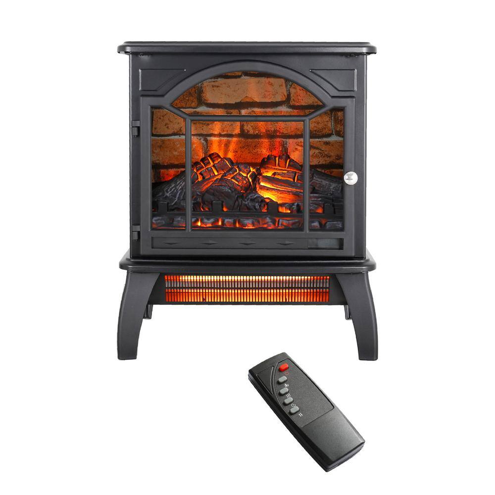 Mondawe 18 in. 400 sq. ft. 3D Flame Electric Stove in Black with Remote ...