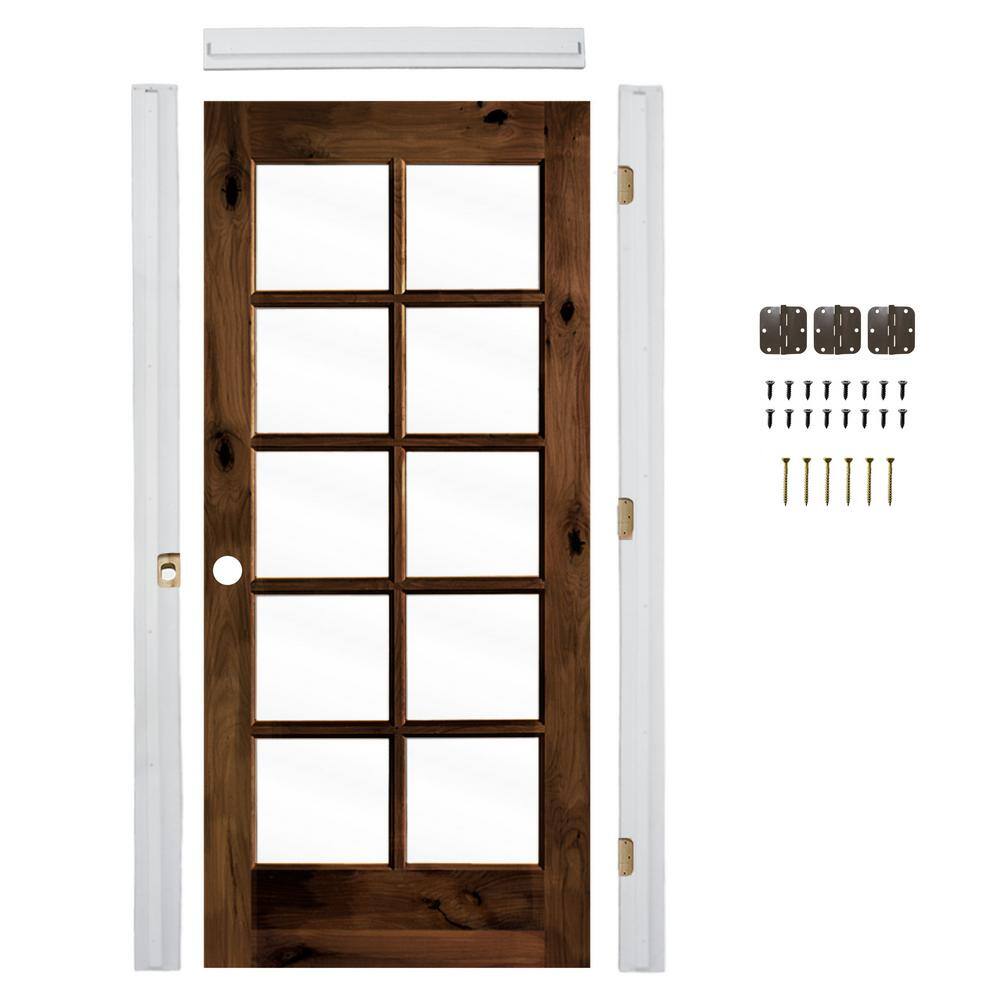 Krosswood Doors RTA 36 in. x 80 in. Right-Hand 10-Lite Clear Glass Red ...