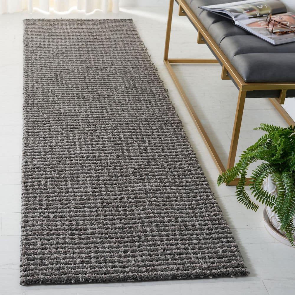 SAFAVIEH Soho 2 ft. x 8 ft. Charcoal Solid Crosstitch Runner Rug ...