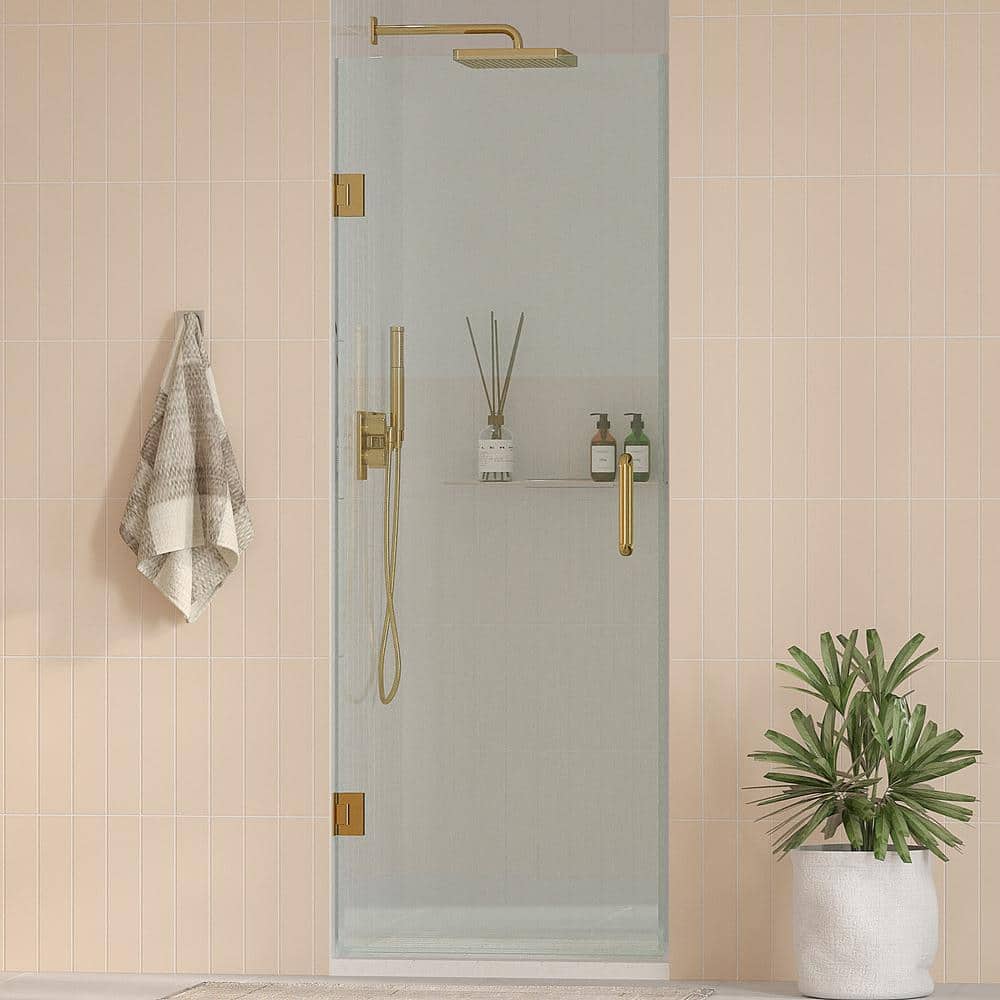 Kobiworks Nirvana 27.5 in. - 27.75 in. W x 76 in. H Frameless Pivot Hinged Shower Door in ...