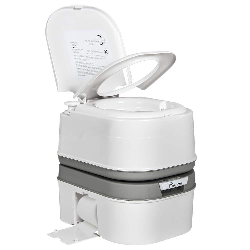 DEXTRUS 5.28 Gal. Gray Portable Toilet No Leakage Outdoor Camping Flush ...