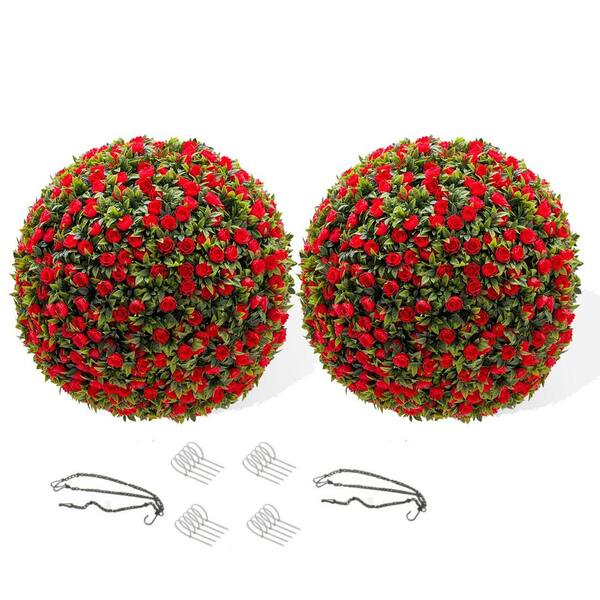 Garvee 17. 7Inch Red Artificial Topiary Flower Balls, 2 PCS Hanging ...