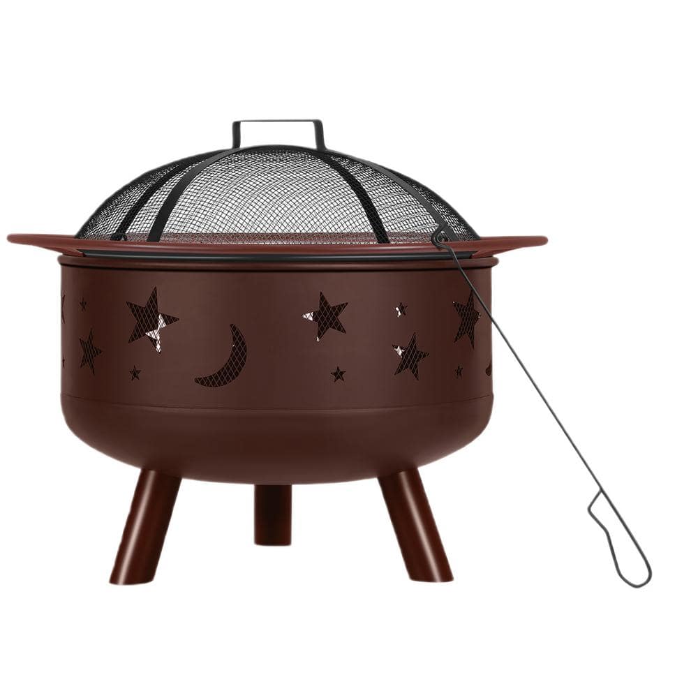 Oumilen 28 in. Fire Pit with Grill, Poker and Cover in Brown KLF-20060R ...