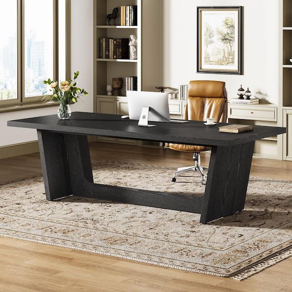 BYBLIGHT 70.87 in. Rectangular Black Wood Executive Computer Desk with ...