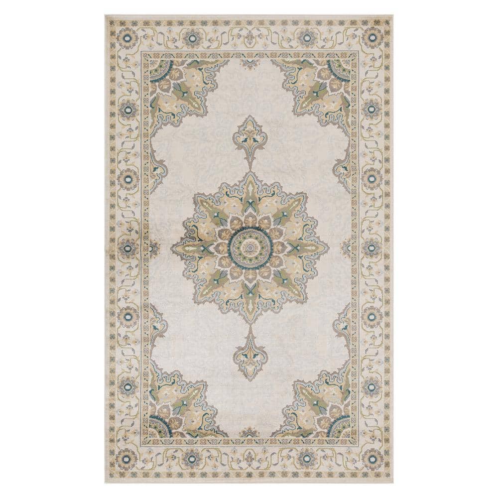 SUPERIOR Edeline Beige 5 ft. x 8 ft. Medallion Oriental Indoor Area Rug ...