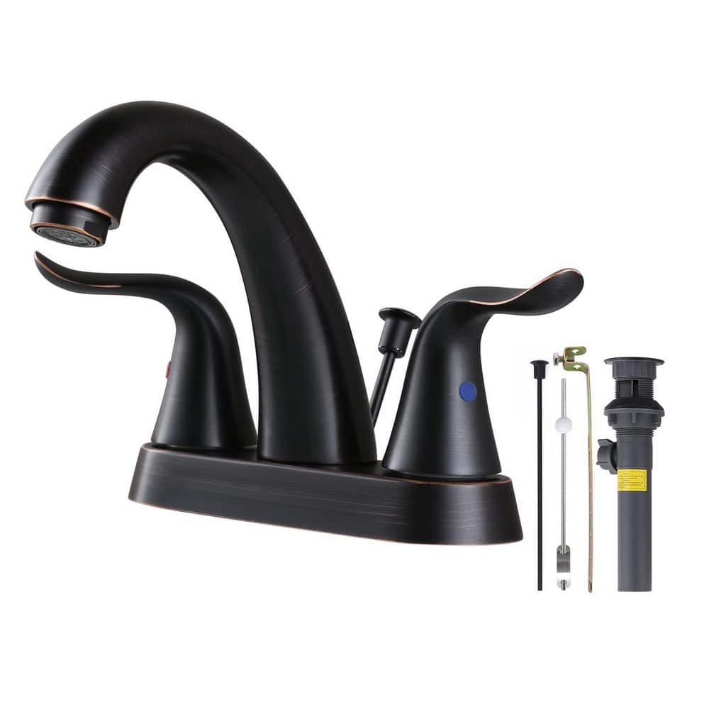 ARCORA 4 in. Centerset Double-Handle Bathroom Faucet with Drain Kit in ...