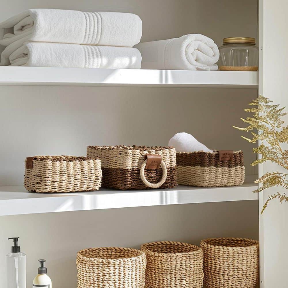 Beige 10.5 in. x 5 in. Paper Decorative Basket (Set of 3) with Handles ...