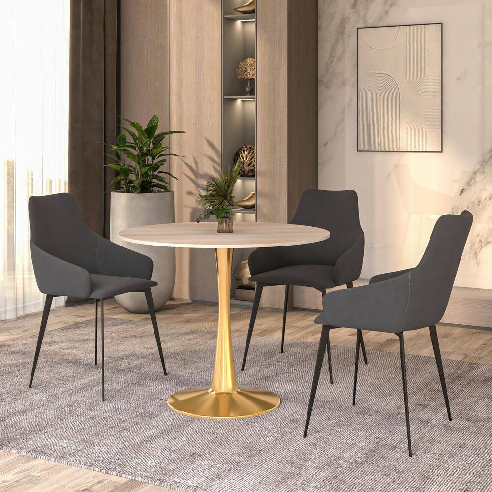 Leisuremod Bristol Dining Table 31.52 in. Natural Wood Round Sintered ...