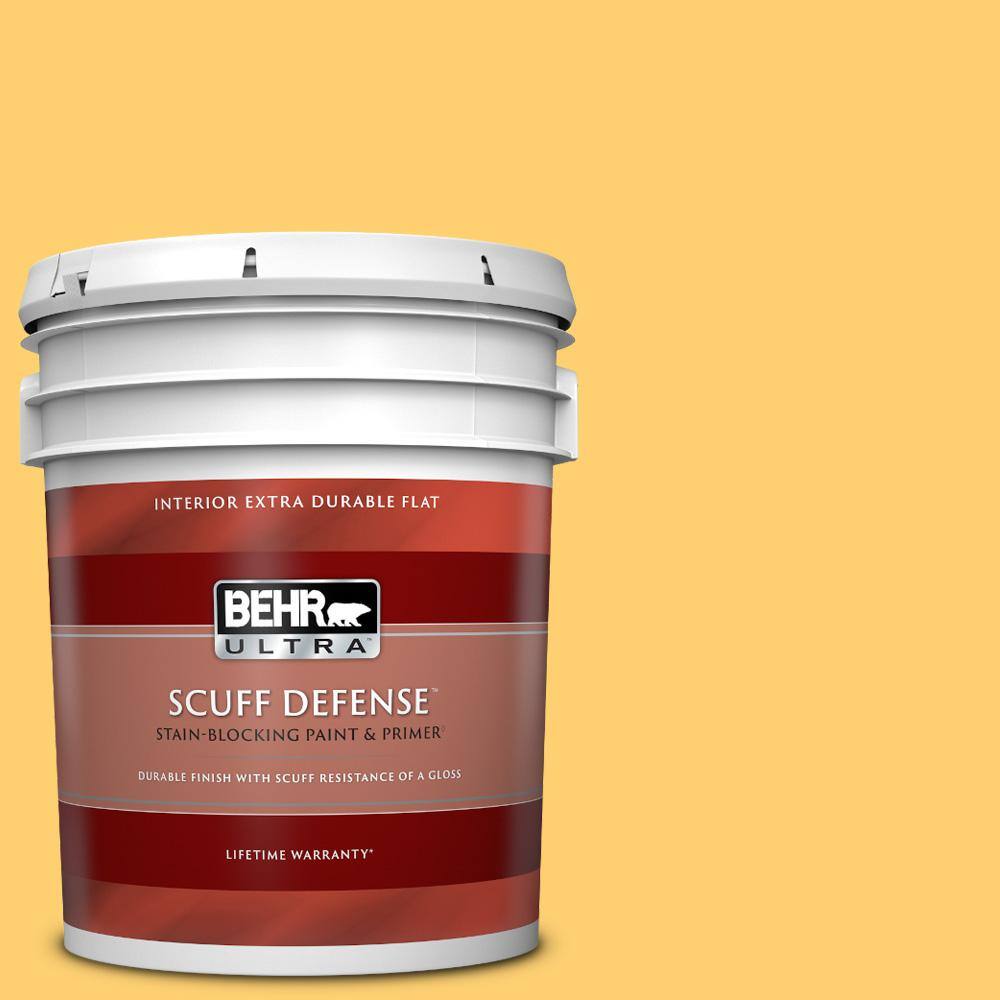 BEHR ULTRA 5 gal. #320B-6 Mellow Yellow Extra Durable Flat Interior ...