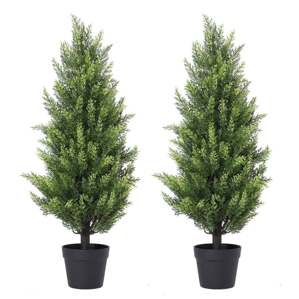 3 ft. UV Resistant Artificial Cedar Topiary Trees Faux Pine Trees ...
