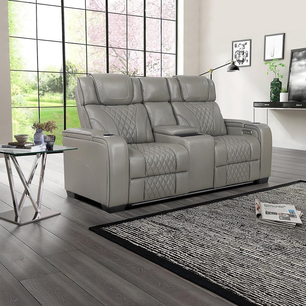 Lazzara Cassian 72 in. W Gray Leather 2-Seater Power Double Reclining ...