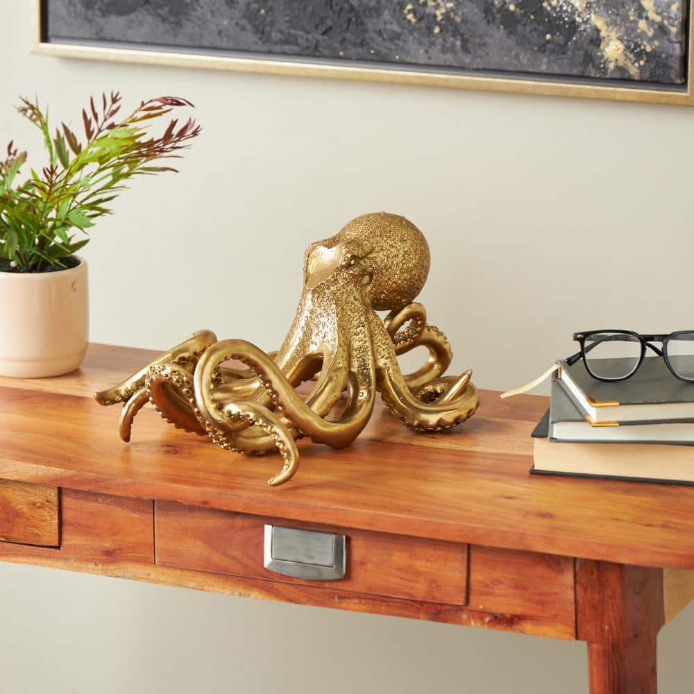 Litton Lane 1-Bottle Gold Octopus Wine Holder 047184 - The Home Depot