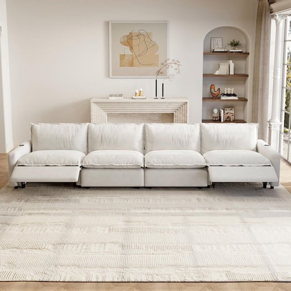 Magic Home Power Recliner Couch, 149 in. Square Arm 4-Piece Linen ...